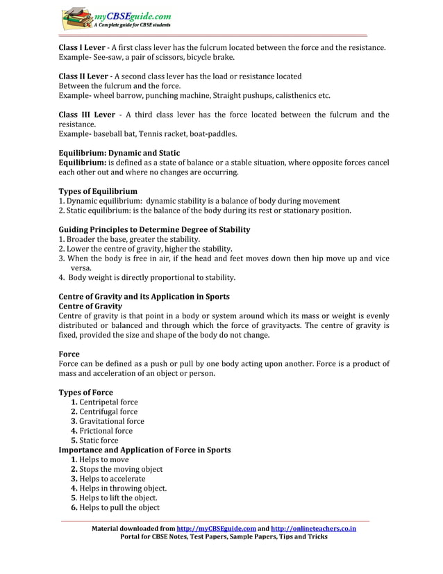 11 physical education_keynotes_ch09_biomechanics_in_sports | PDF | Free ...