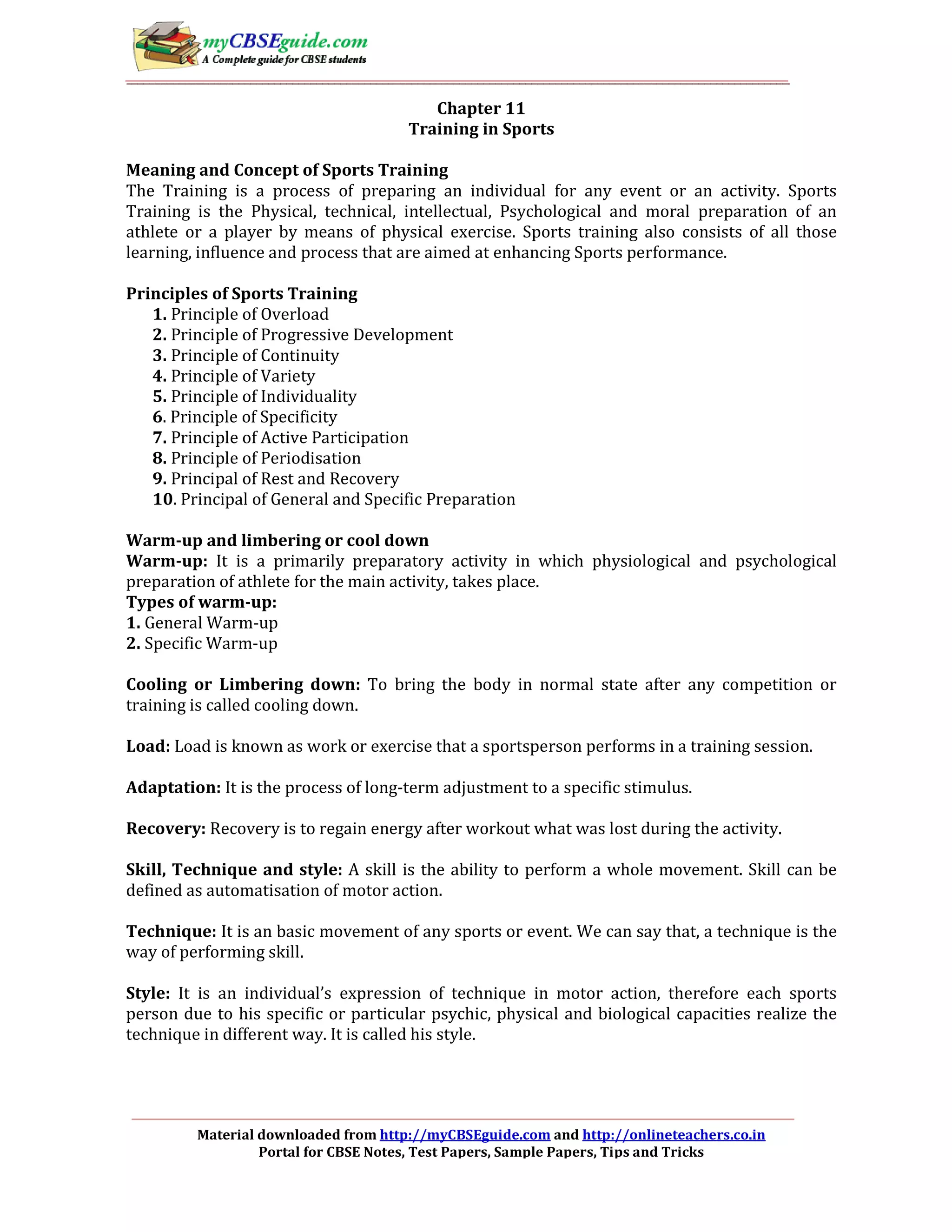 11 physical education_keynotes_ch11_training_in_sports | PDF
