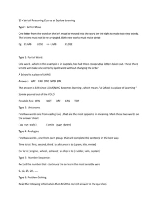 11 plus verbal reasoning - Overview | PDF