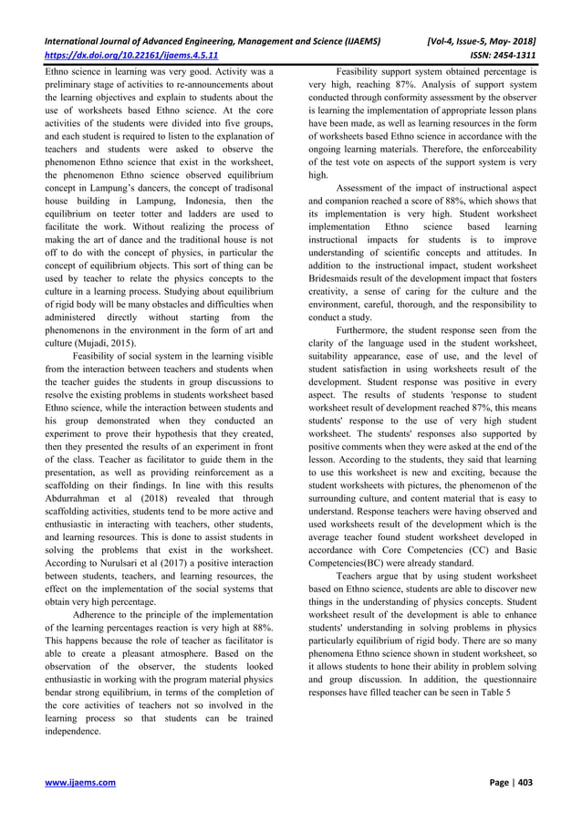 Practicality and Effectiveness of Student’ Worksheets Based on Ethno science to Improve ...