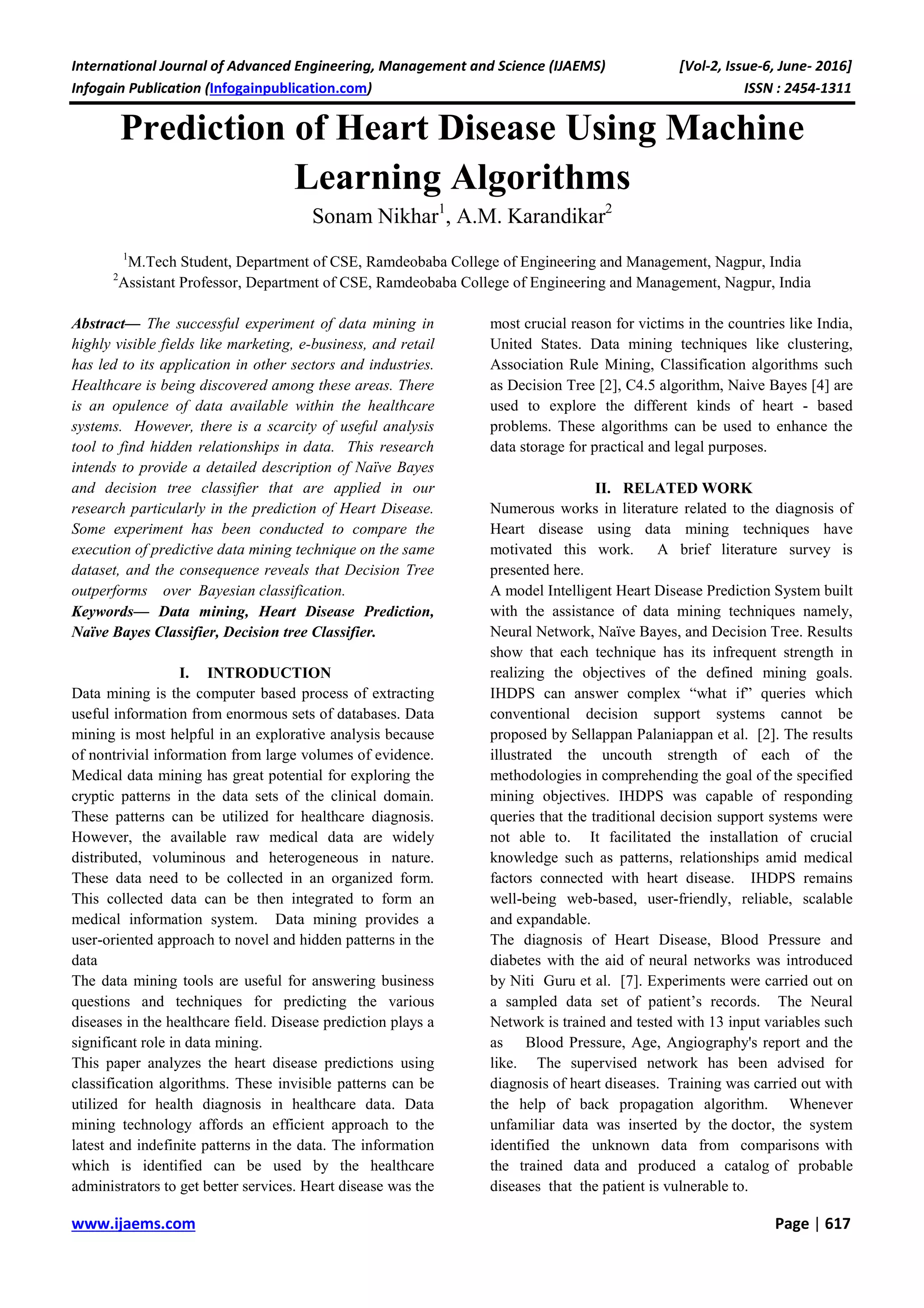 prediction of heart disease using machine learning algorithms | PDF