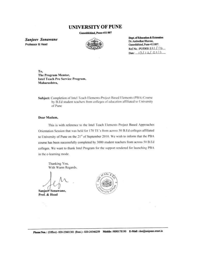 11 pune university letter pba completion | DOCX