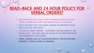 11 rights of medication, read back policy | PPT