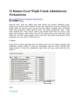 11 rumus excel wajib untuk administrasi perkantoran | DOCX