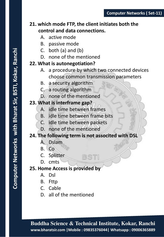 BSTI-BharatSir : Computer Network , Set-11 | PDF