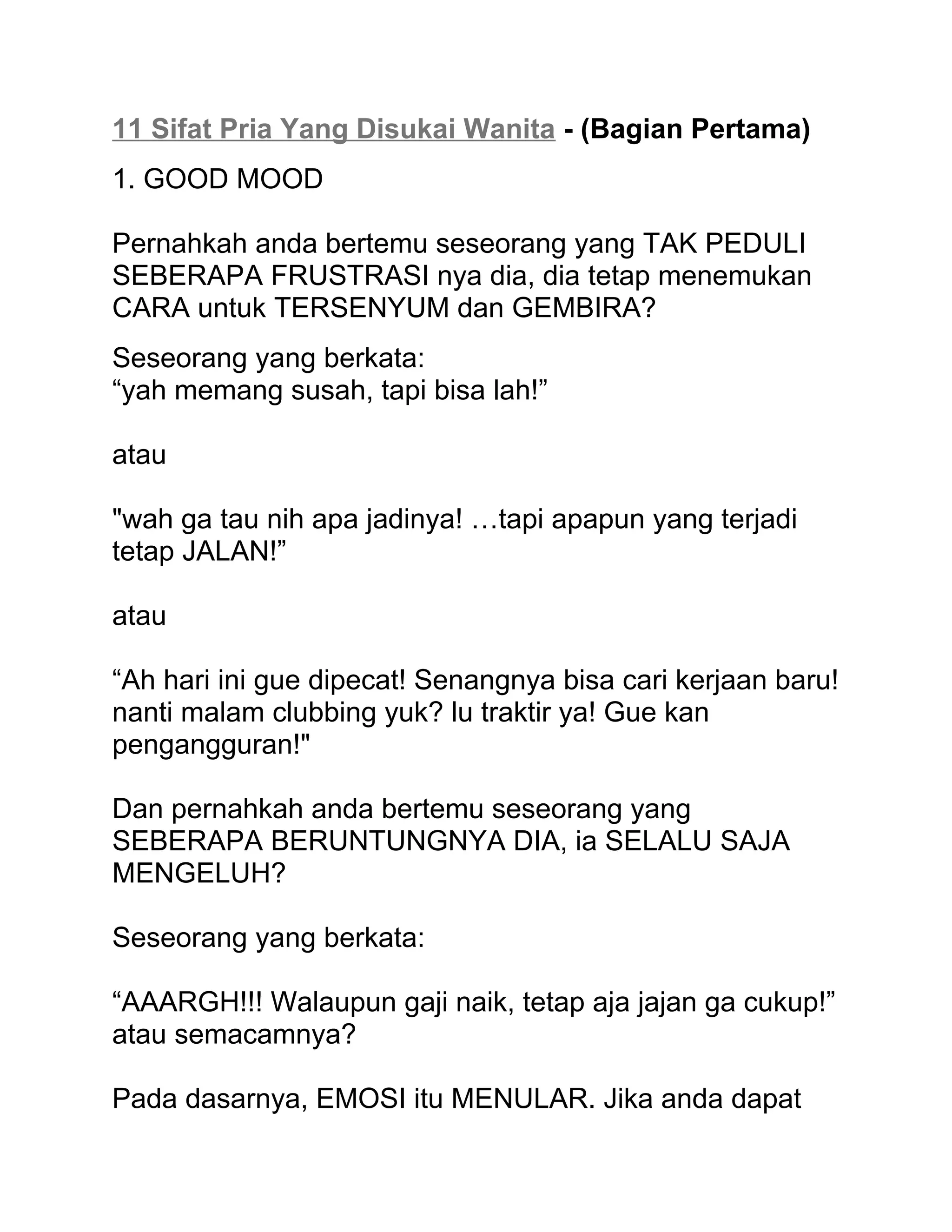 11 sifat pria yang disukai wanita | DOC