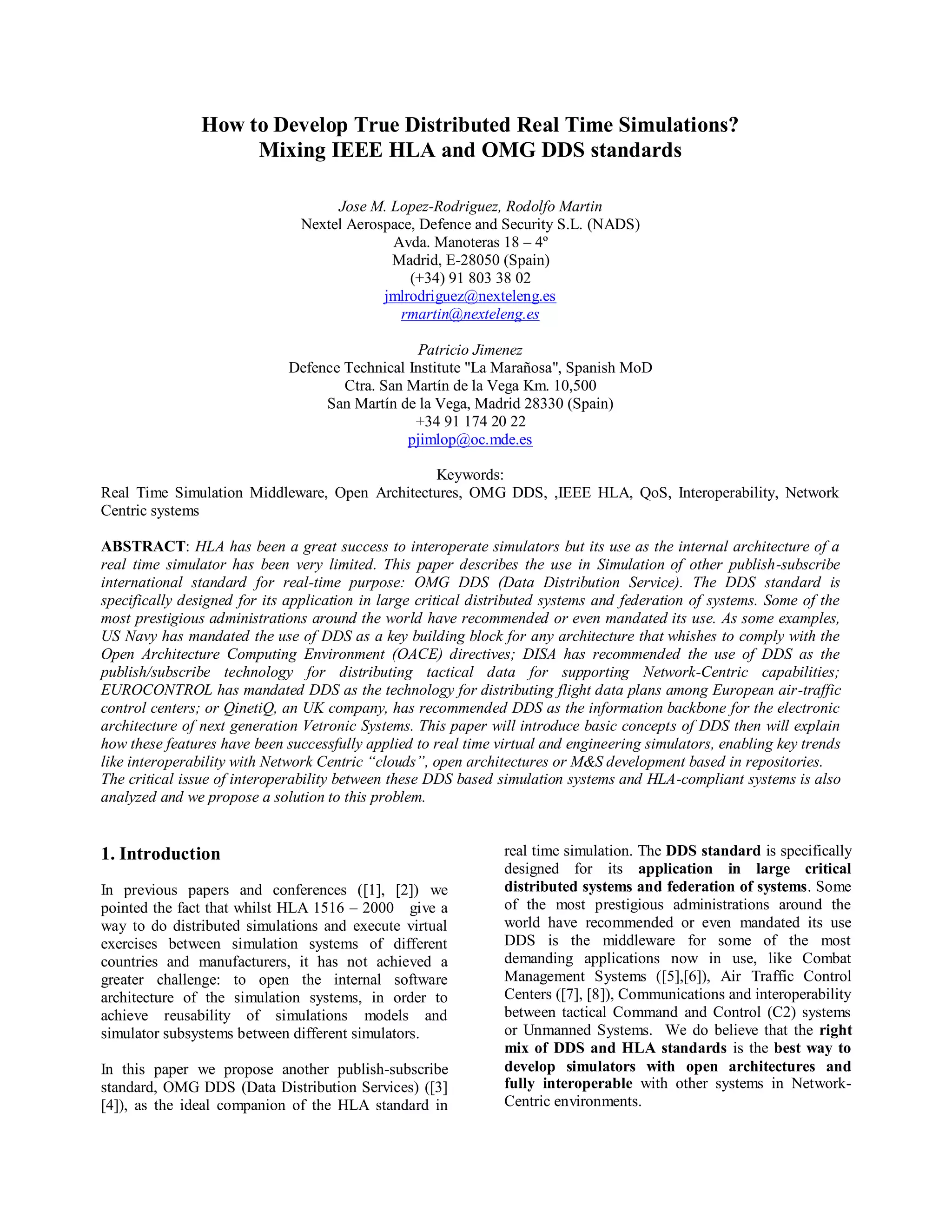 How To Develop True Distributed Real Time Simulations Mixing Ieee Hla And Omg Dds Standards Pdf 0201