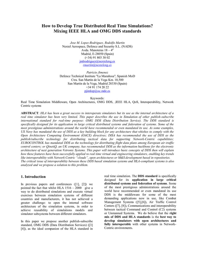 How To Develop True Distributed Real Time Simulations Mixing Ieee Hla And Omg Dds Standards Pdf