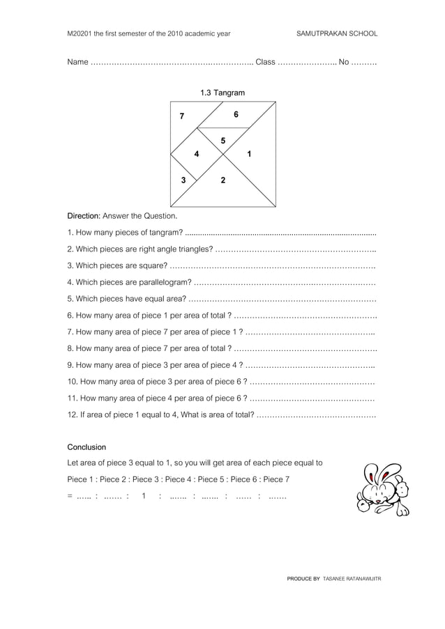 หน่วย 1 แผน 1 tangram worksheet | PDF