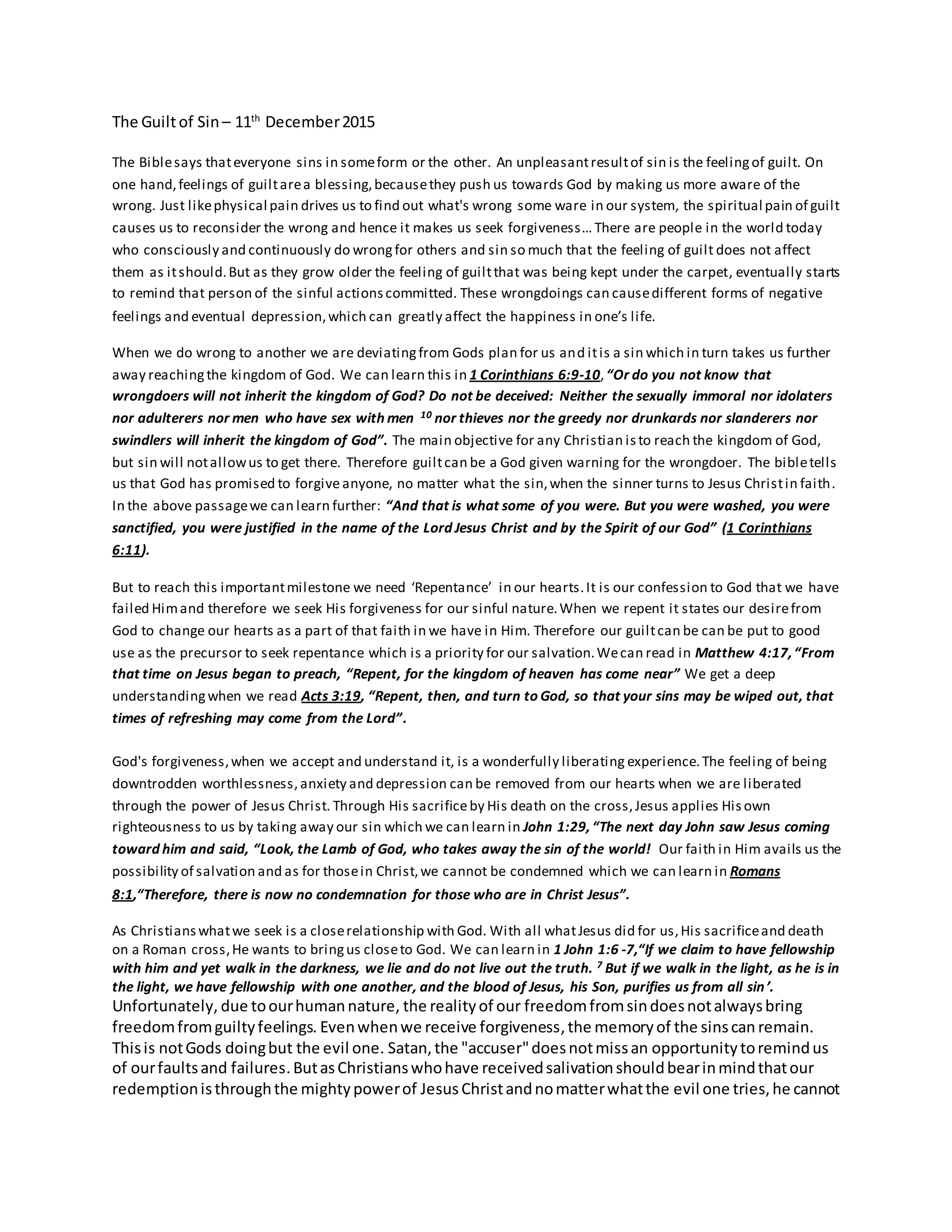 11th december 2015 the guilt of sins | PDF