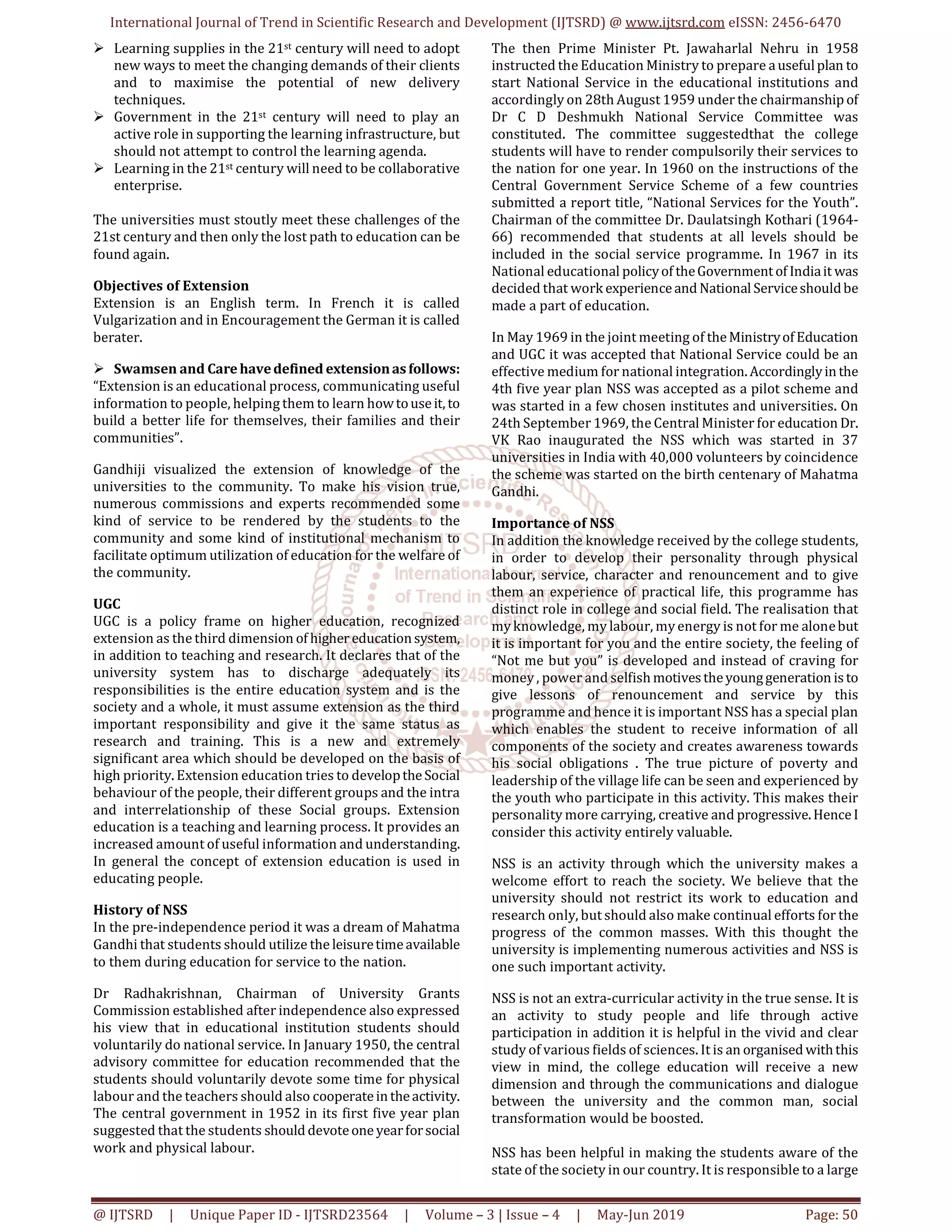 The Role of NSS towards Student in Higher Education | PDF | Business ...