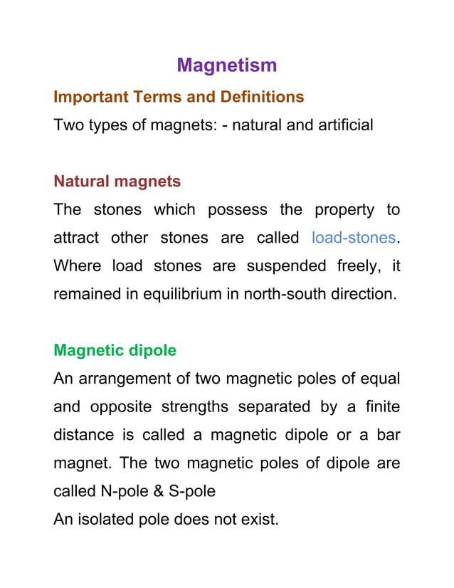 11th Physics Notes - Magnetism | PDF | Physics | Science