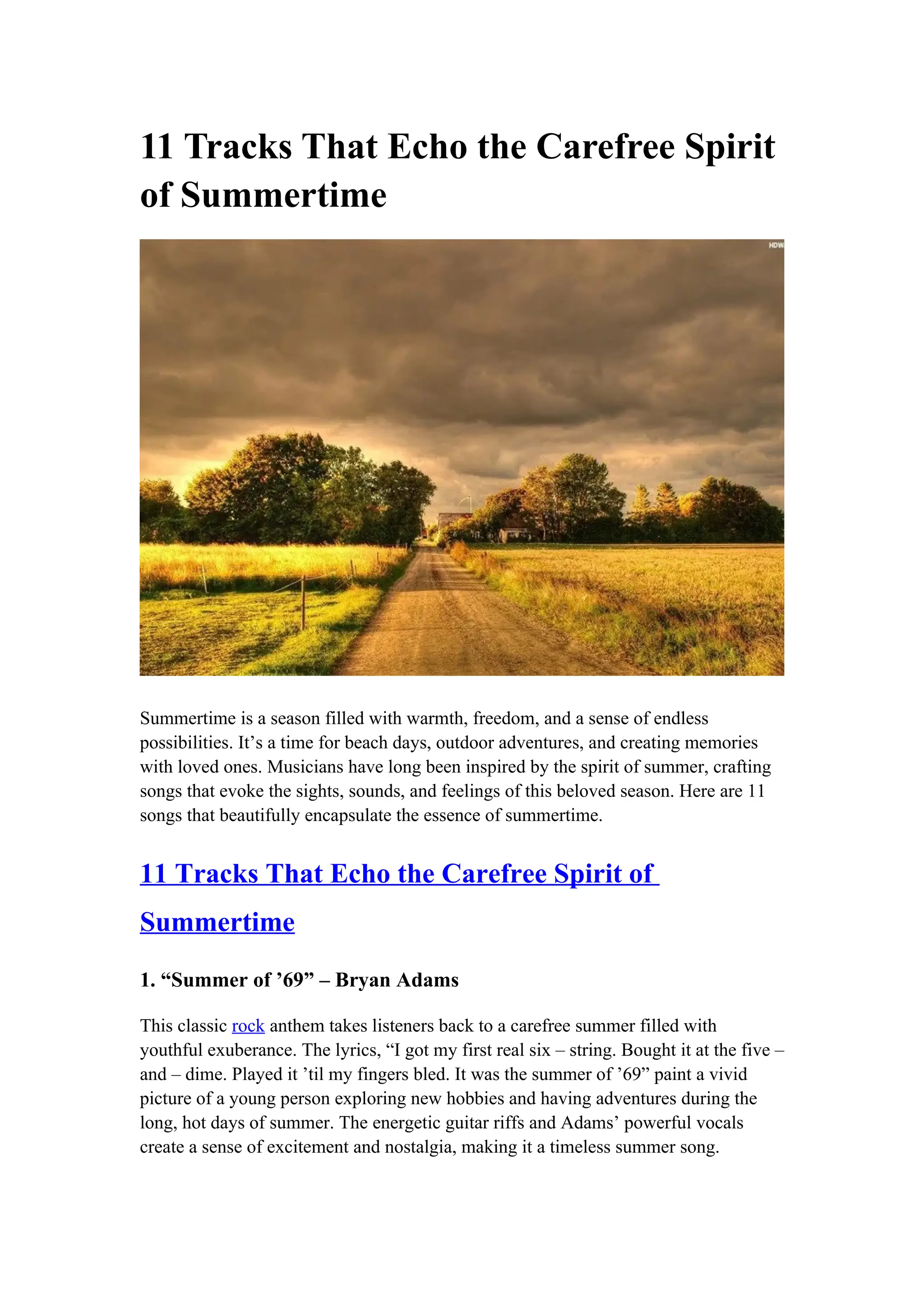 11 Tracks That Echo the Carefree Spirit of Summertime.docx