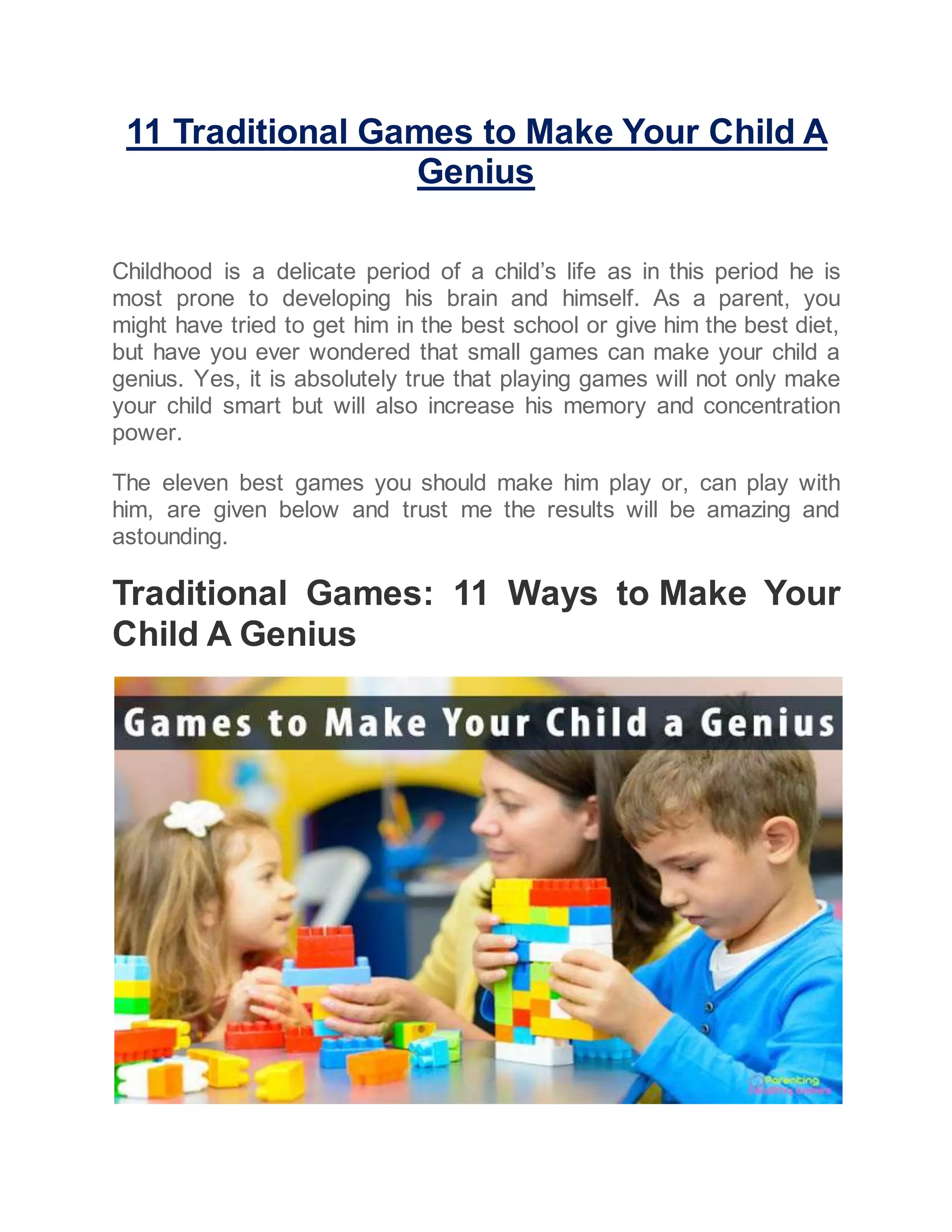 11 traditional games to make your child a genius | DOCX