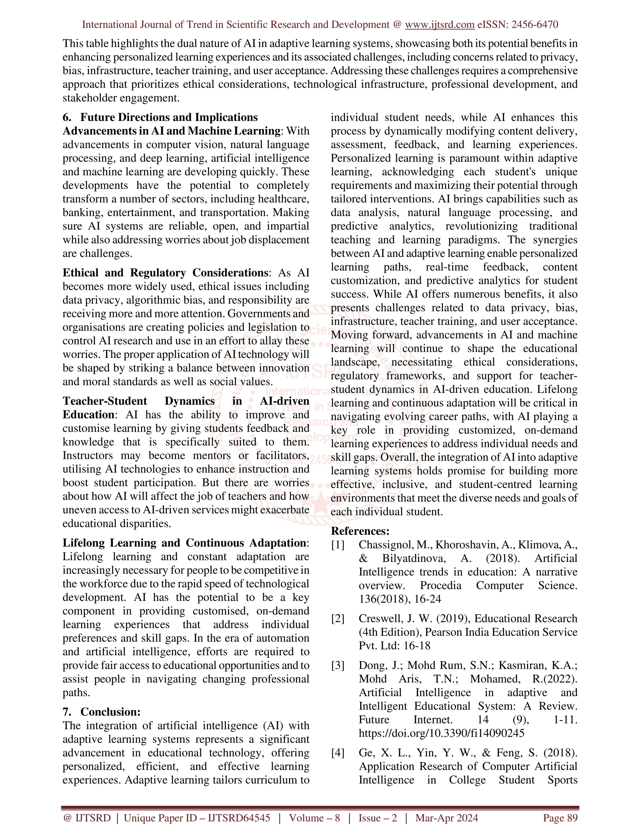 Understanding the Role of Artificial Intelligence in Adaptive Learning Systems | PDF