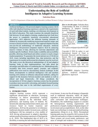 Understanding the Role of Artificial Intelligence in Adaptive Learning Systems | PDF