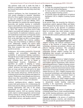 Understanding the Role of Artificial Intelligence in Adaptive Learning Systems | PDF