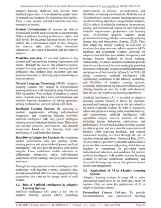 Understanding the Role of Artificial Intelligence in Adaptive Learning Systems | PDF