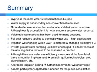 Case study: Cyprus: Pricing for irrigation and the cost of water ...