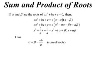 11 x1 t10 07 sum & product of roots (2013) | PPT