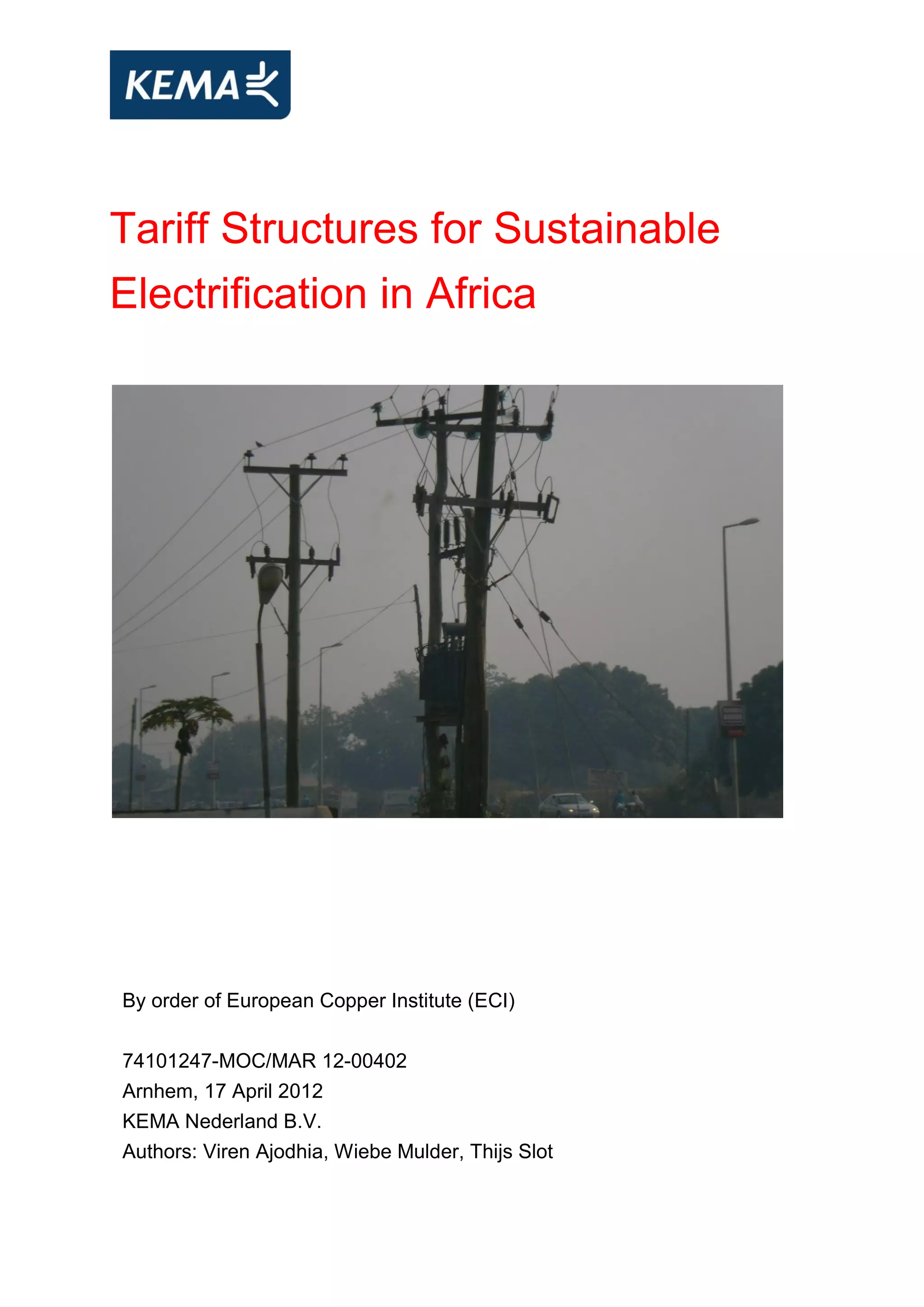 Tariff Structures for Sustainable Electrification in Africa | PDF