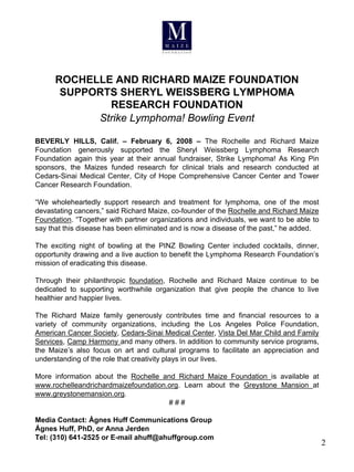 Rochelle and Richard Maize Foundation | Past Activities & Sponsorships ...