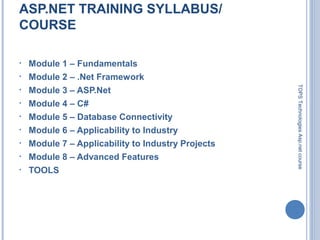 ASP.NET Training Syllabus Course | PPT