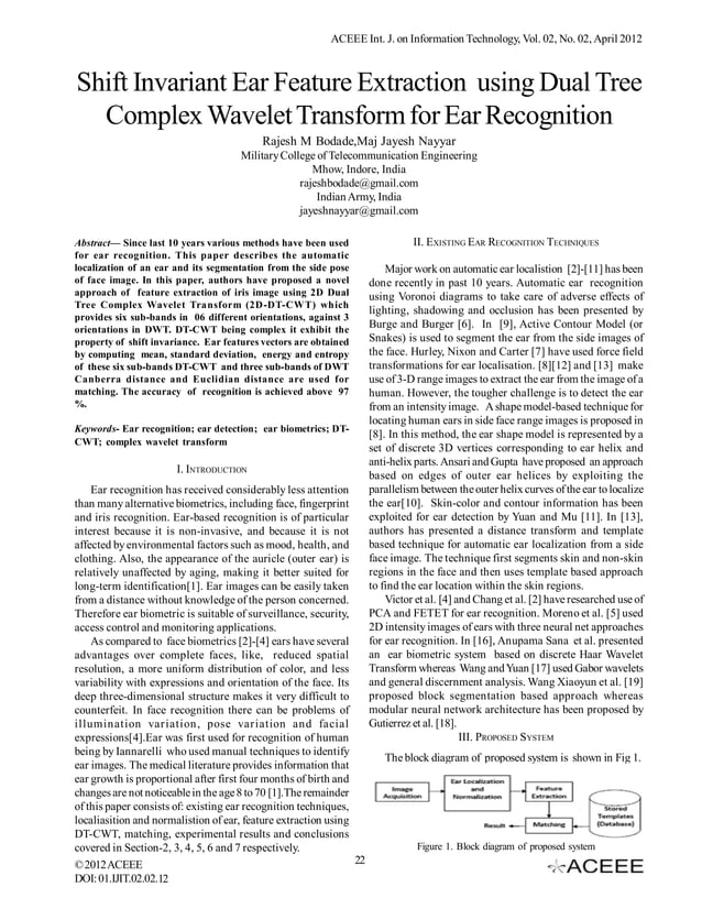Shift Invariant Ear Feature Extraction Using Dual Tree Complex Wavelet Transform For Ear