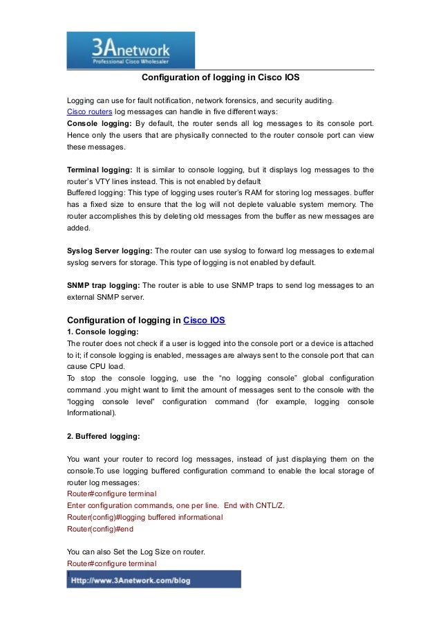 Configuration of logging in Cisco IOS