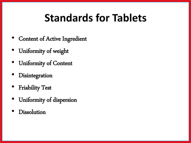 pharmacopoeial standards for tablet | PPTX