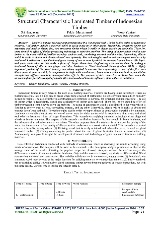 Structural Characteristic Laminated Timber of Indonesian Timber | PDF ...