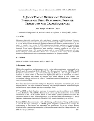A JOINT TIMING OFFSET AND CHANNEL ESTIMATION USING FRACTIONAL FOURIER ...