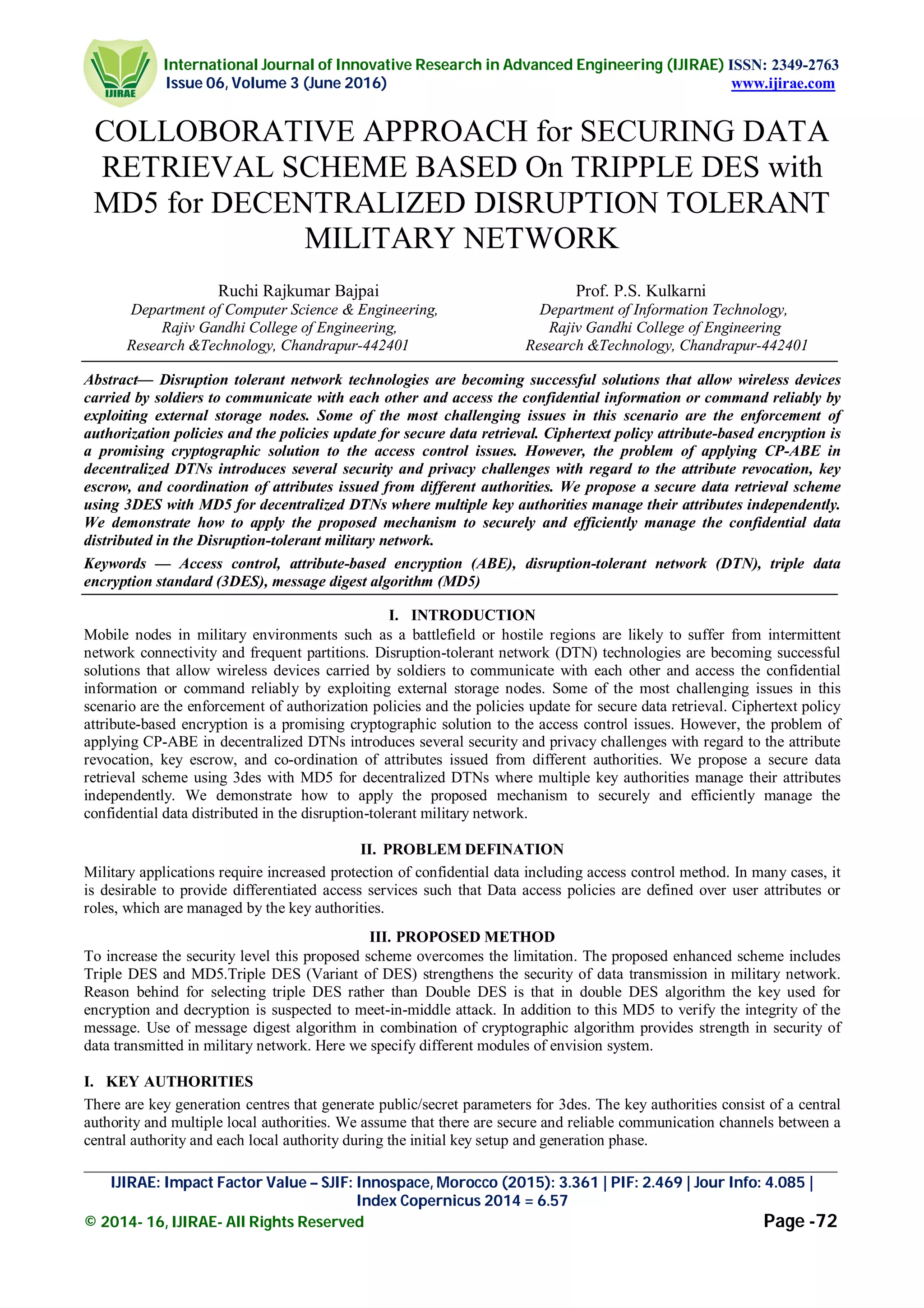 COLLOBORATIVE APPROACH for SECURING DATA RETRIEVAL SCHEME BASED On TRIPPLE DES with MD5 for ...