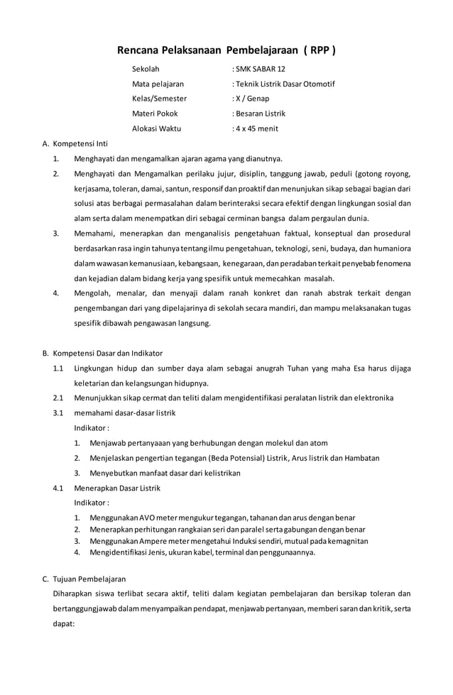 rpp memahami dasar dasar listrik (tldo) | PDF