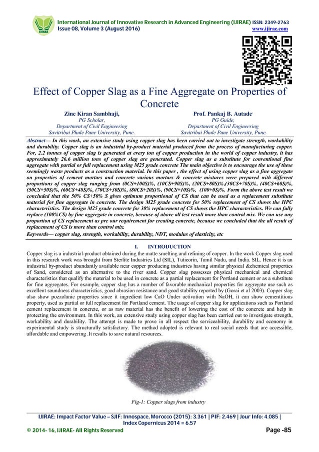 Effect of Copper Slag as a Fine Aggregate on Properties of Concrete | PDF