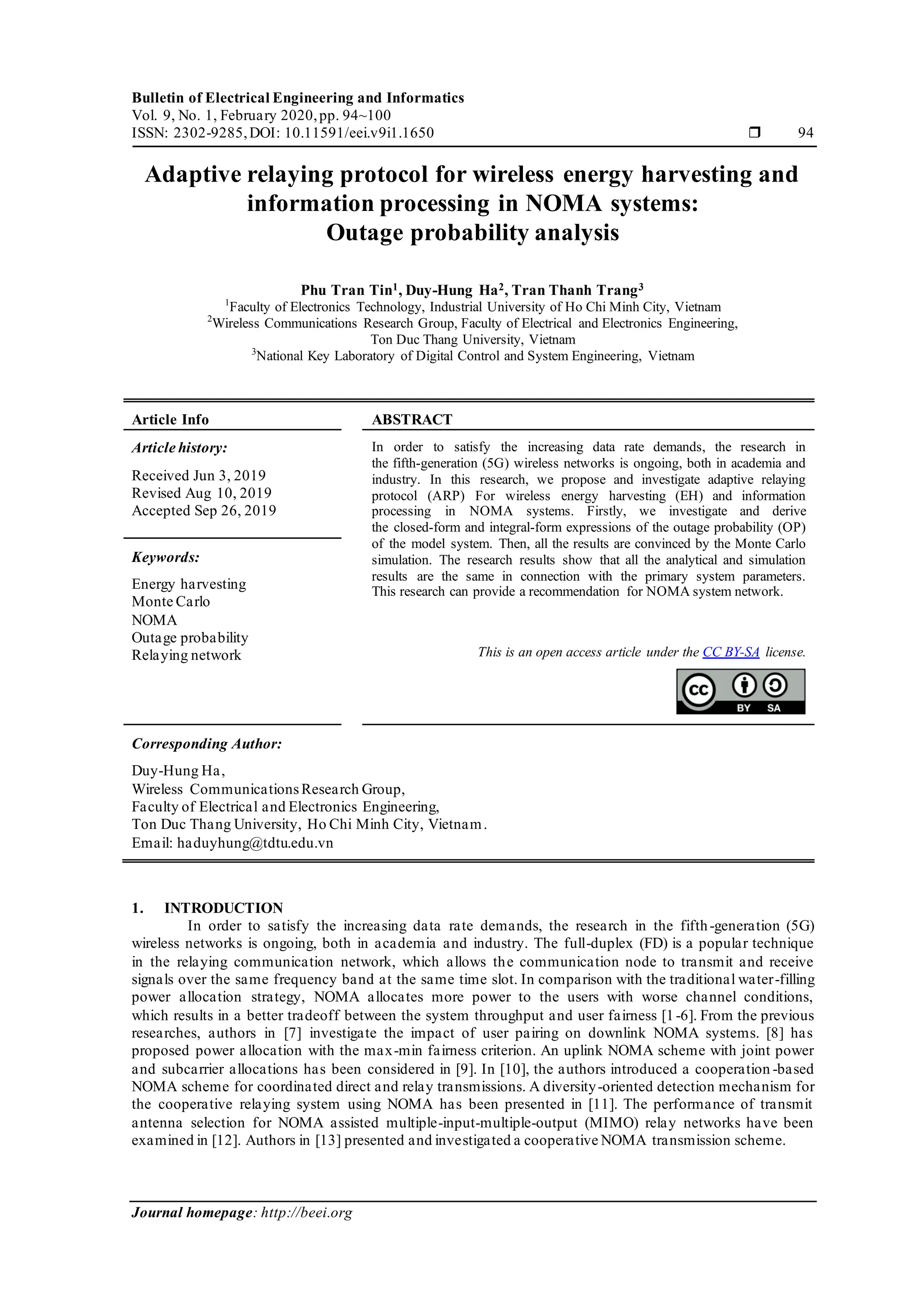 Adaptive relaying protocol for wireless energy harvesting and information processing in NOMA ...