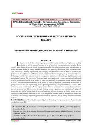 Social Security in Informal Sector: A Myth or reality | PDF | Government Support and Welfare ...