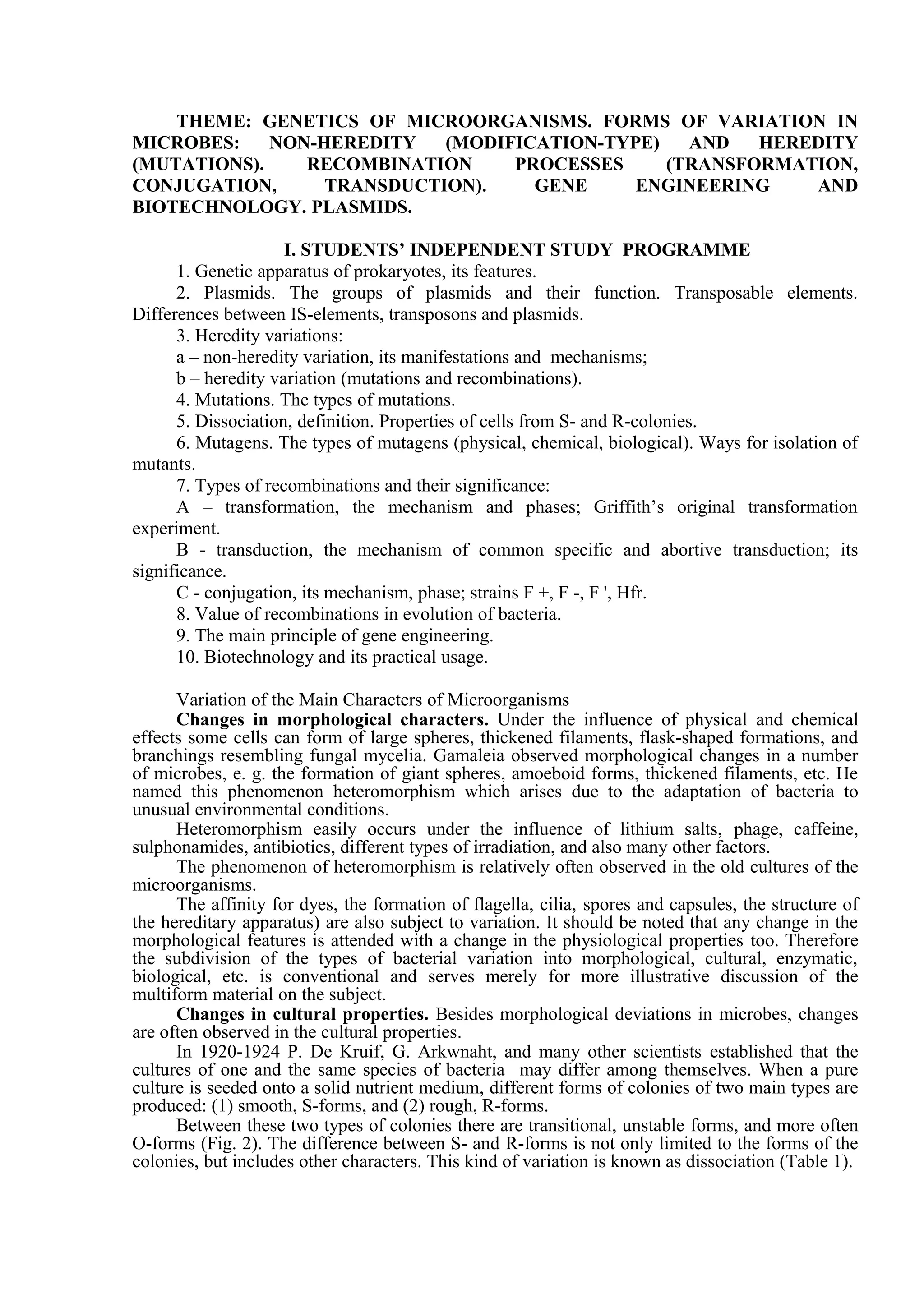 Genetics of Microorganisms. Forms of variation in microbes : Non ...