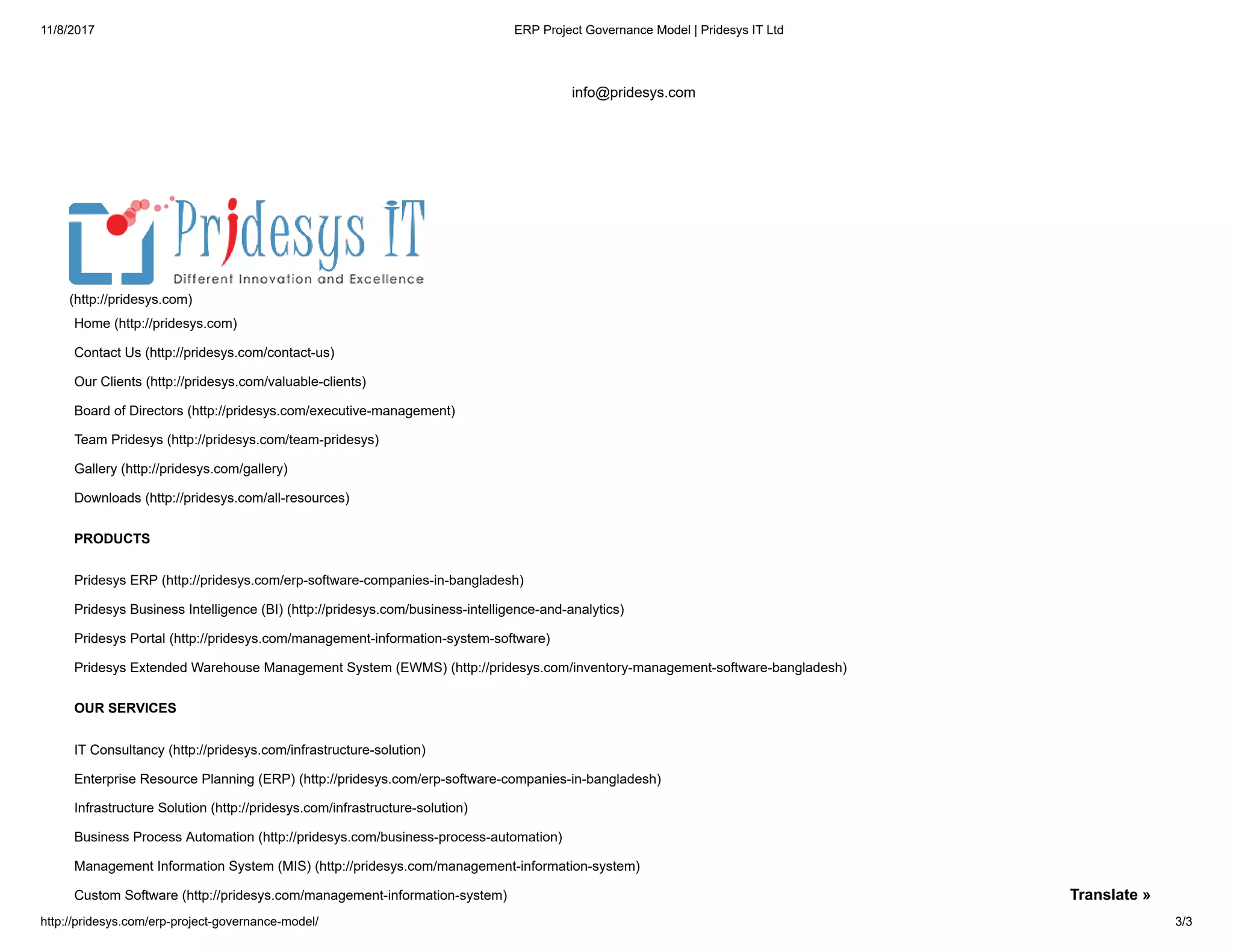 ERP Project Governance Model | Pridesys IT Ltd | PPT