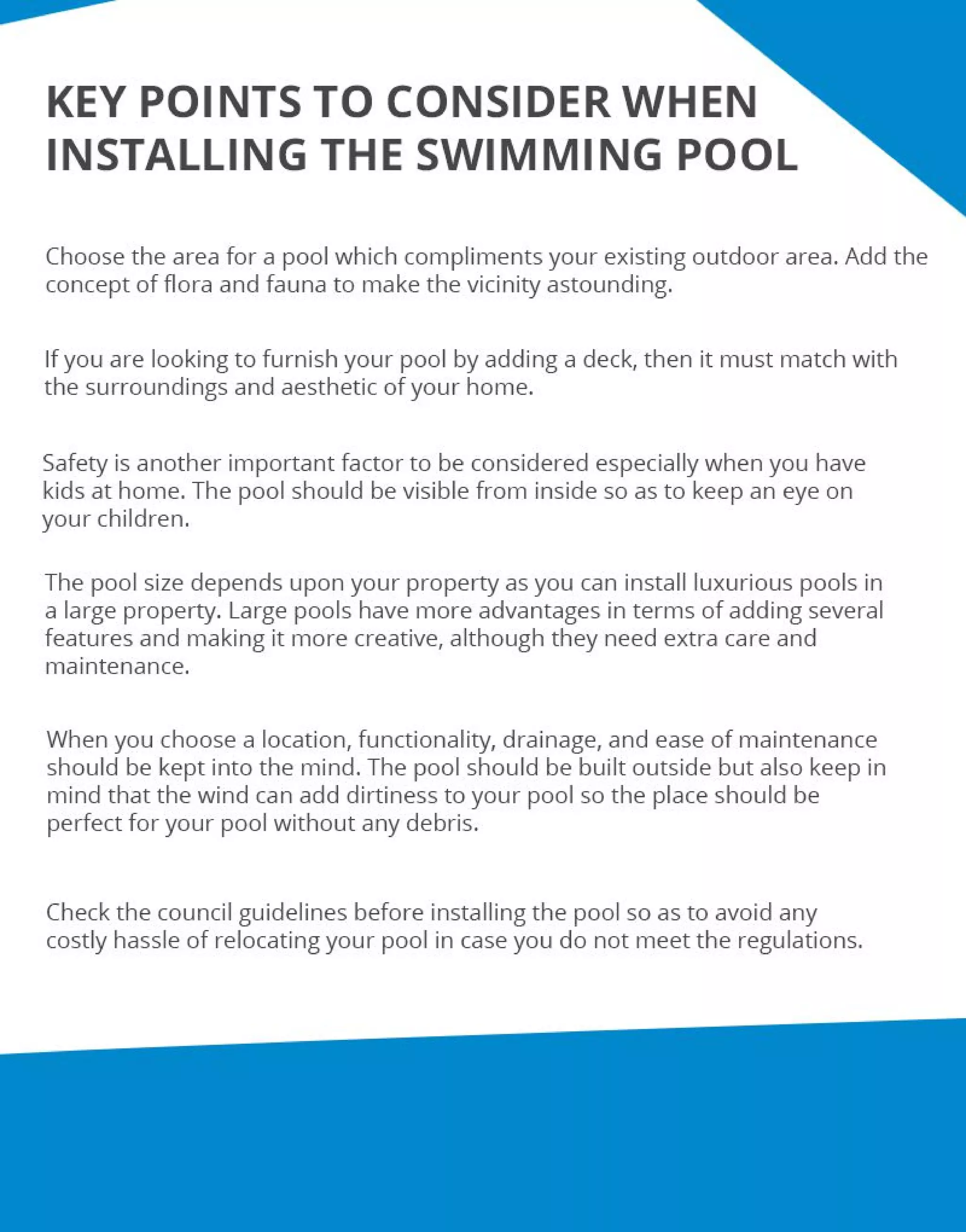 Key Points To Consider When Installing The Swimming Pool | PDF
