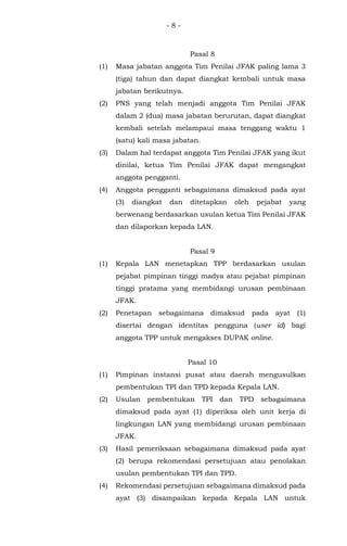 perka lan 22 tahun 2017 tentang pedoman tata kerja tim penilai jfak dan penilaian angka kredit ...