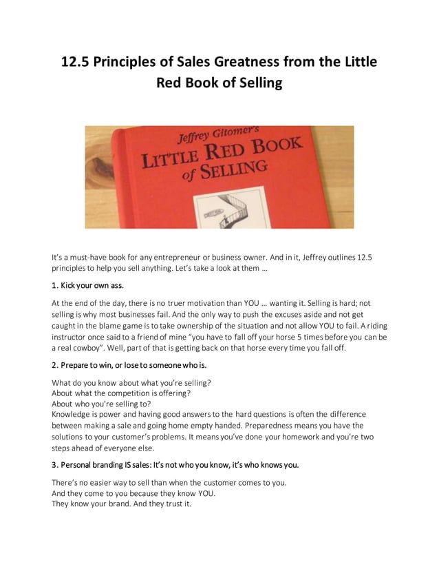 12.5 Principles of Sales Greatness from the Little Red Book of Selling ...