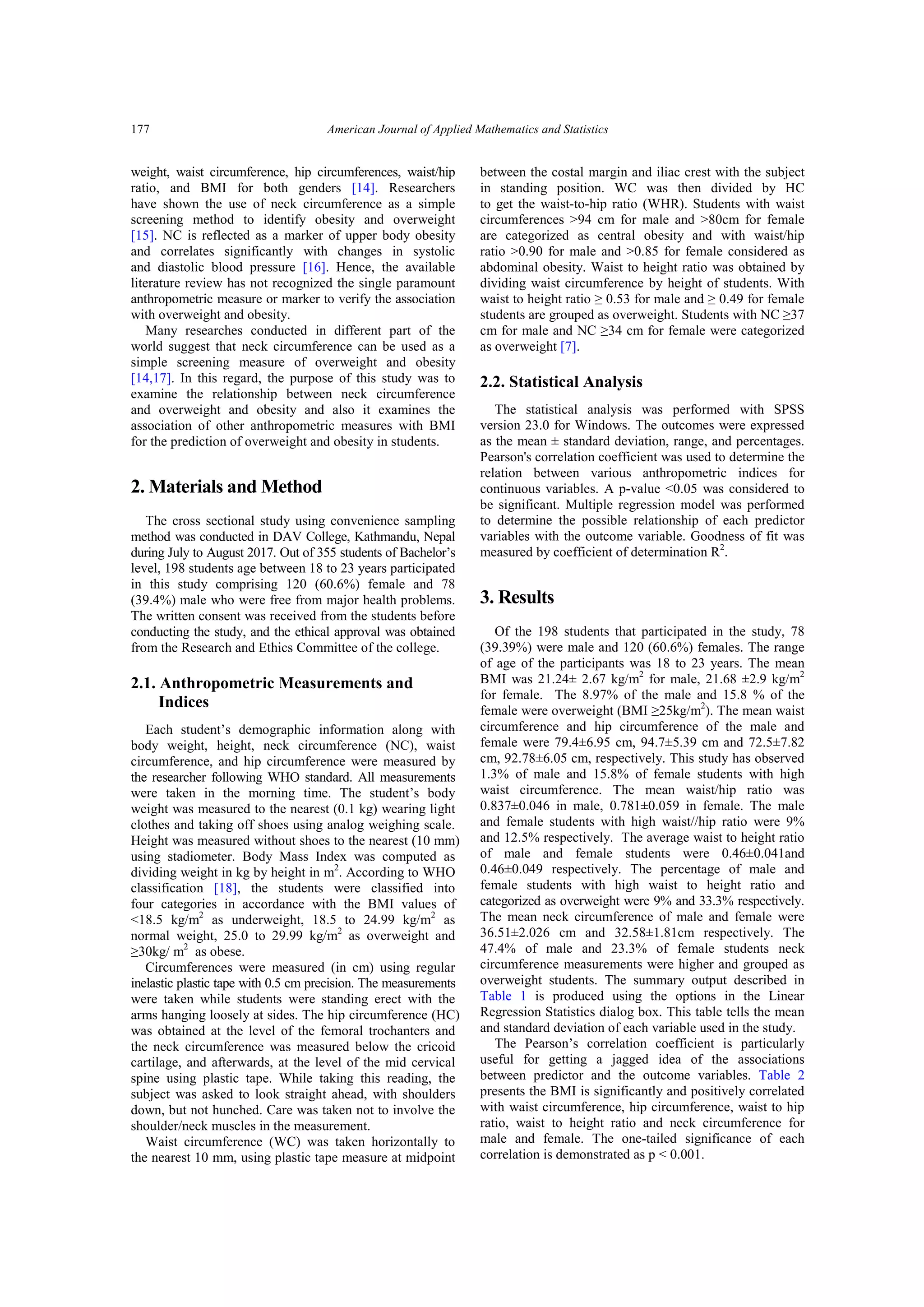 Neck Circumference as an Indicator of Overweight and Obesity in Young ...