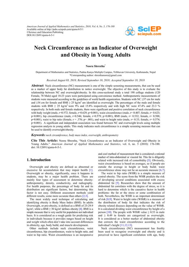 Neck Circumference as an Indicator of Overweight and Obesity in Young ...