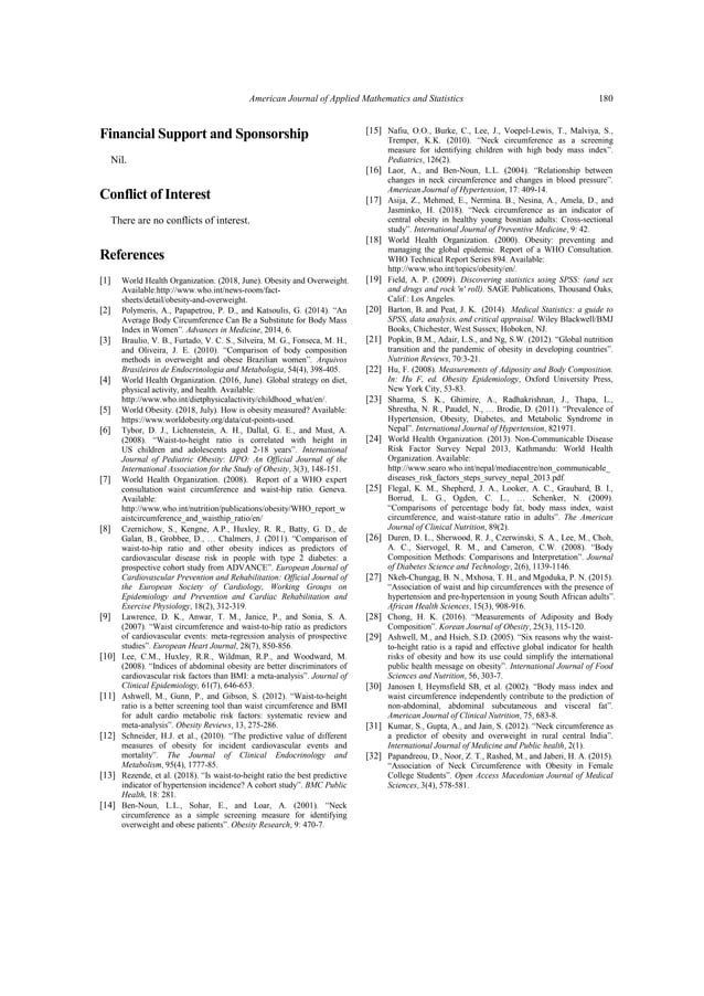 Neck Circumference as an Indicator of Overweight and Obesity in Young ...