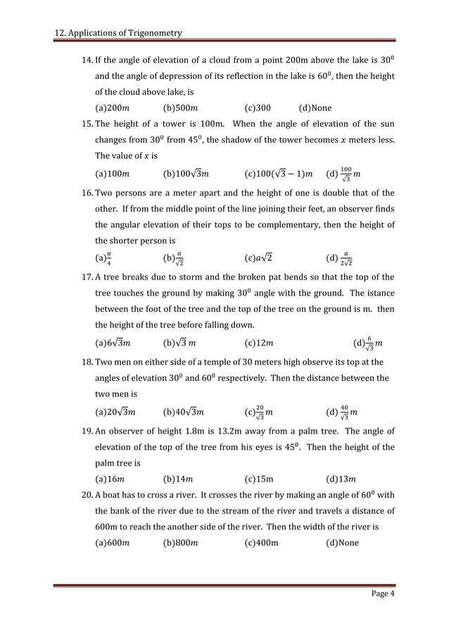 12.applications of trigonometry | PDF