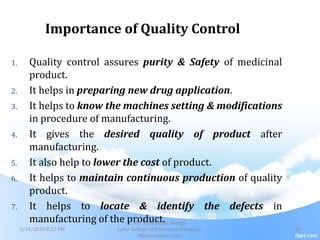 Quality Control of Drug & Pharmaceuticals D. Pharm 1st yr | PPTX