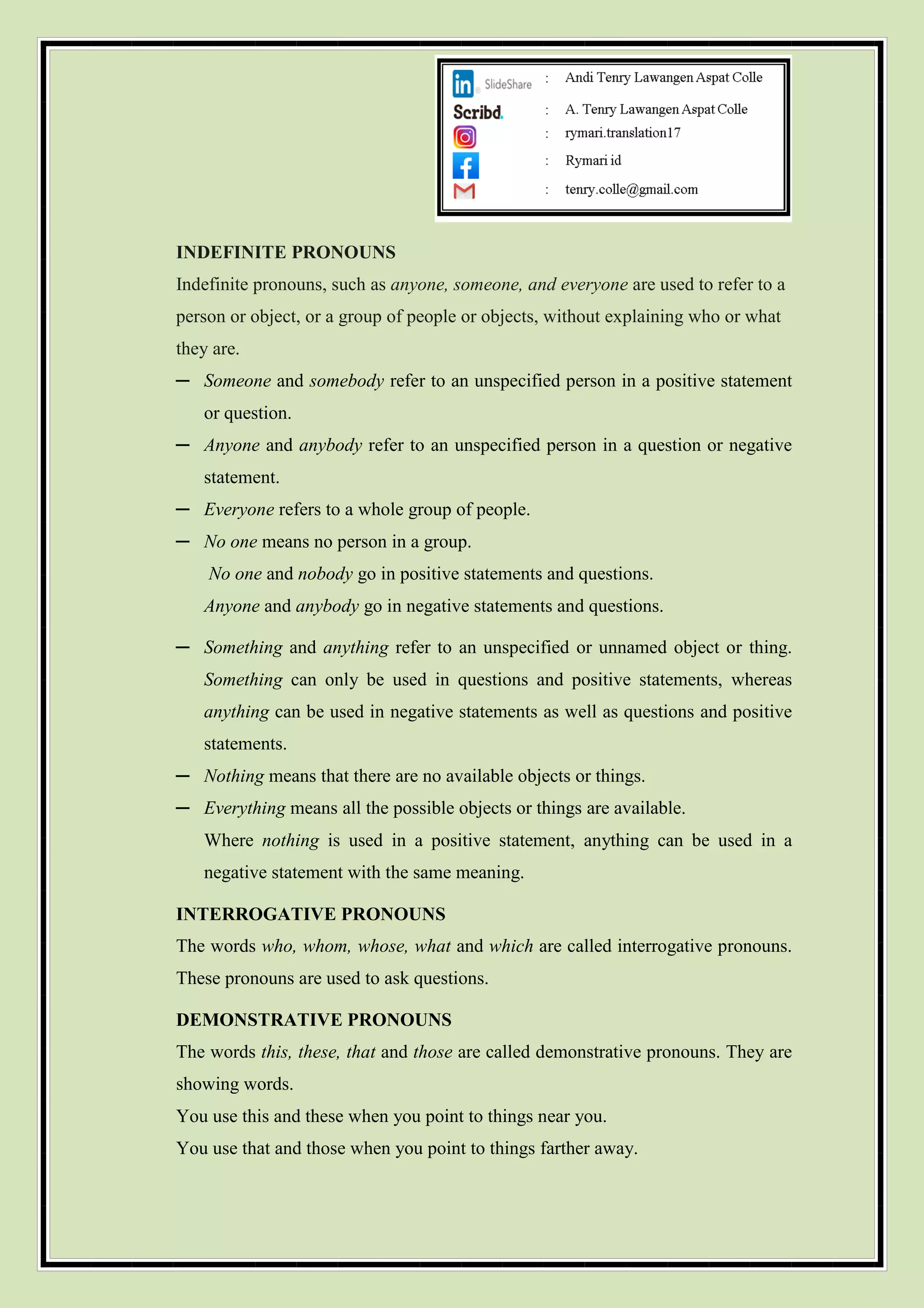 GRAMMAR: PRONOUN | PDF