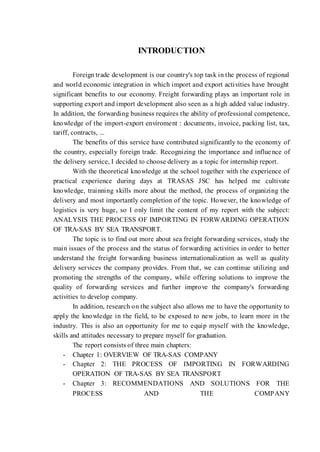 Đề tài: Analysis the process of importing in forwarding operation of tra-sas by sea transport | DOC
