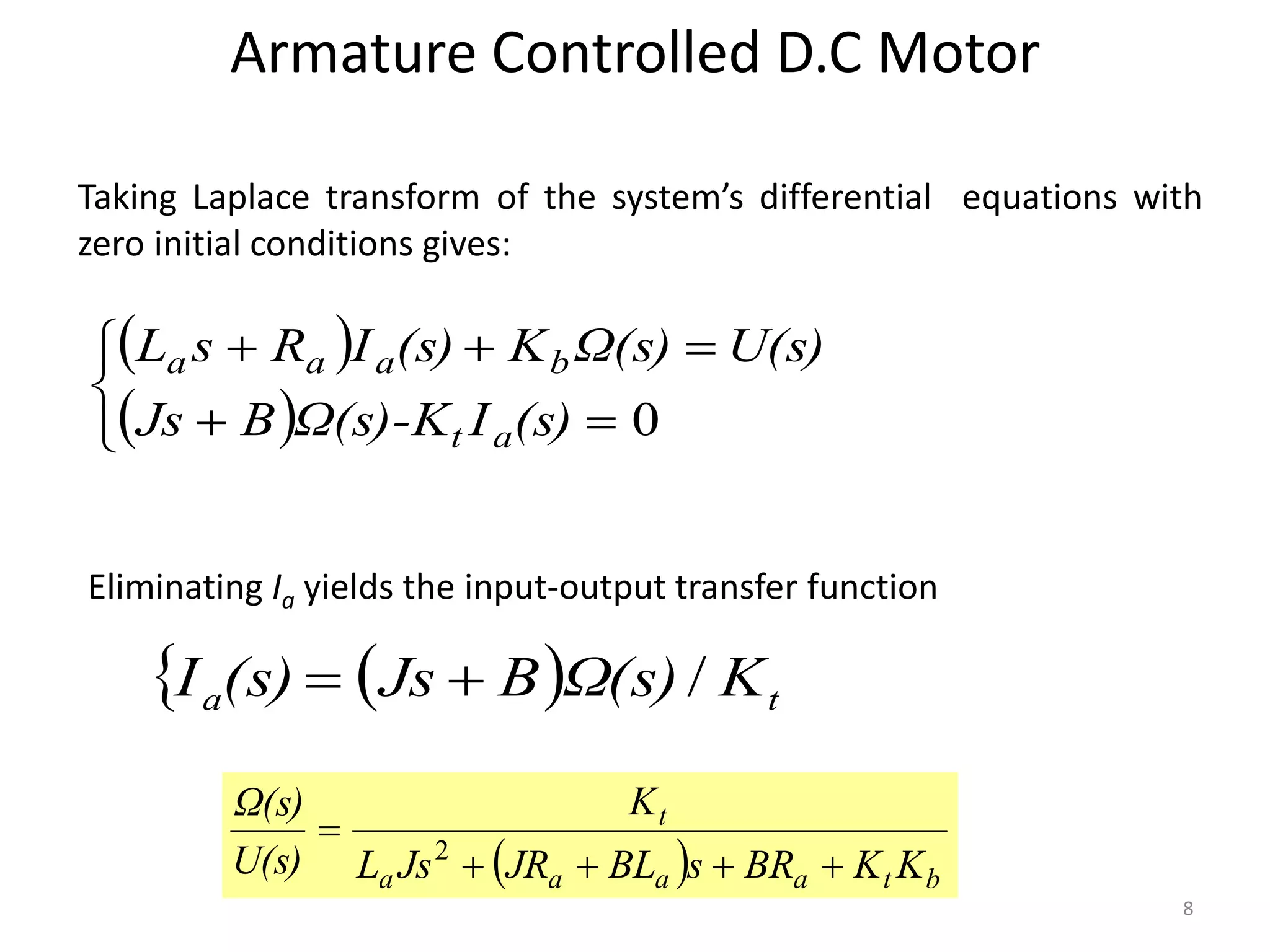 modeling of system electromechanical, Armature Controlled D.C Motor -Reduced Order Field ...